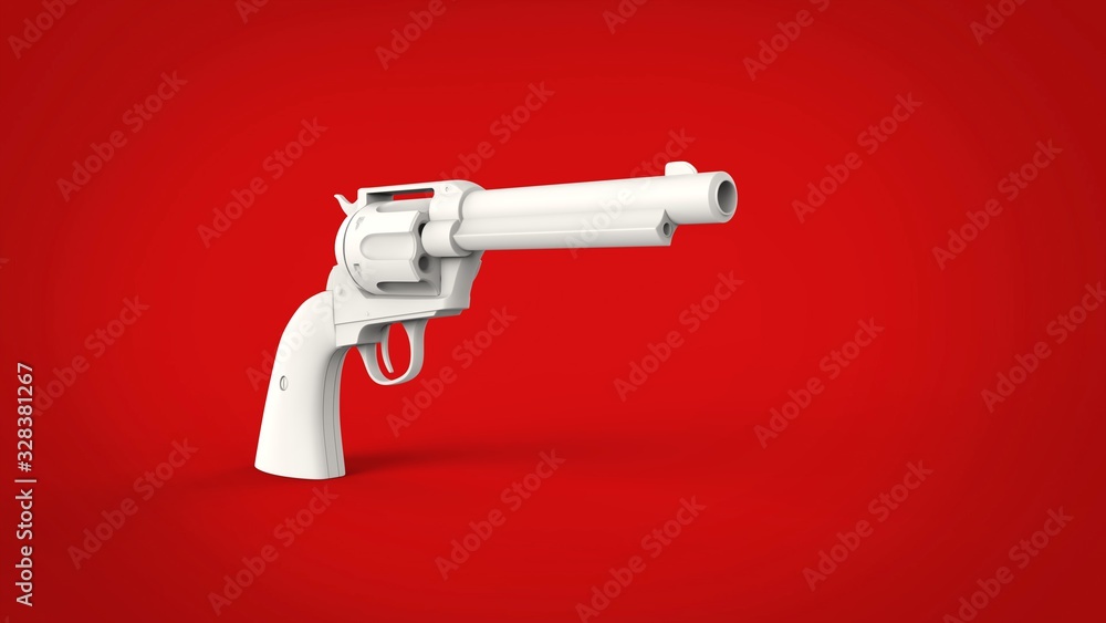 White vintage revolver gun on a red background Stock Illustration ...