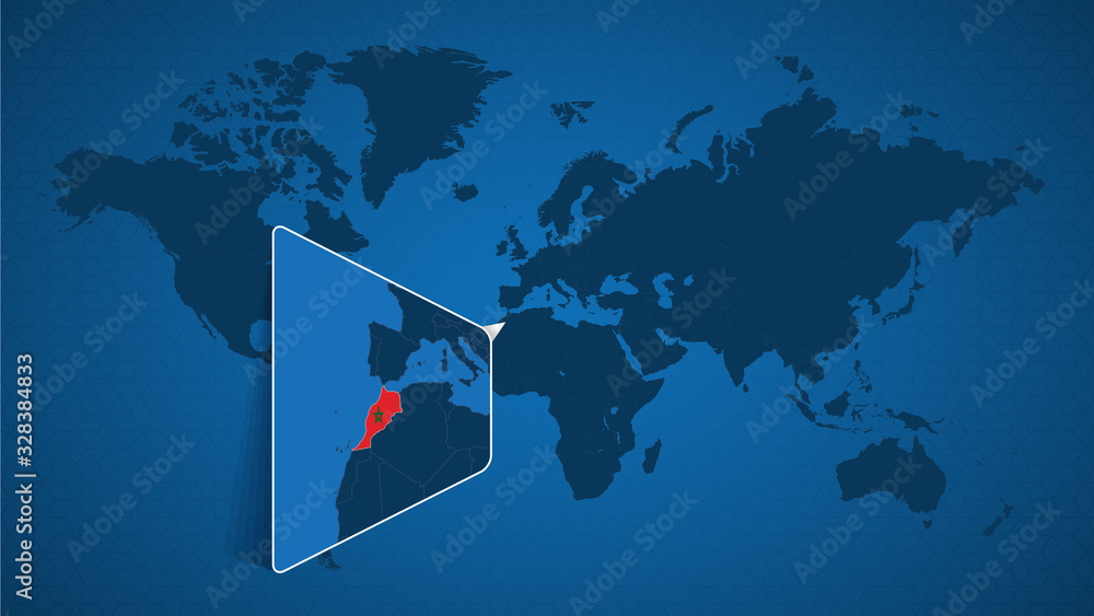 Detailed world map with pinned enlarged map of Morocco and neighboring ...