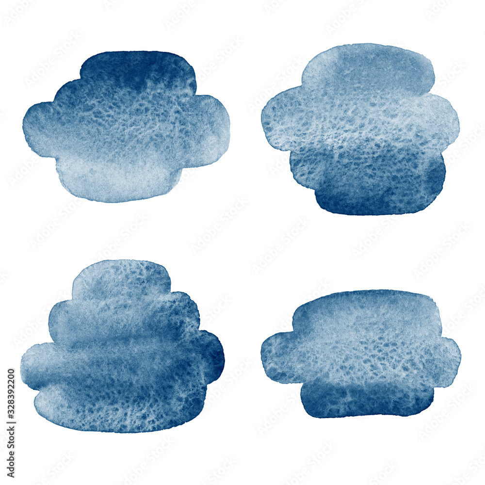 Navy dark blue watercolor brush strokes, smudges, smears. Rounded shape ...