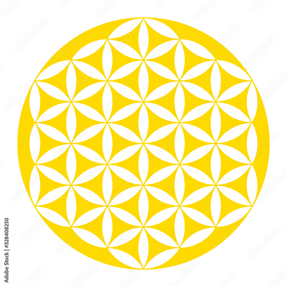Inverted golden Flower of Life. Geometrical figure, spiritual symbol ...