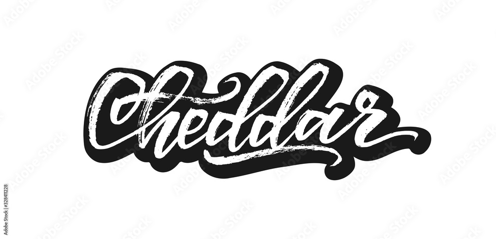 Cheddar. Vector organic food calligraphy. Vintage lettering design ...