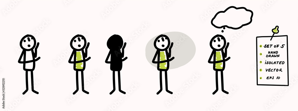 Hand drawn stick figure thinking pose. Concept of pondering decision ...