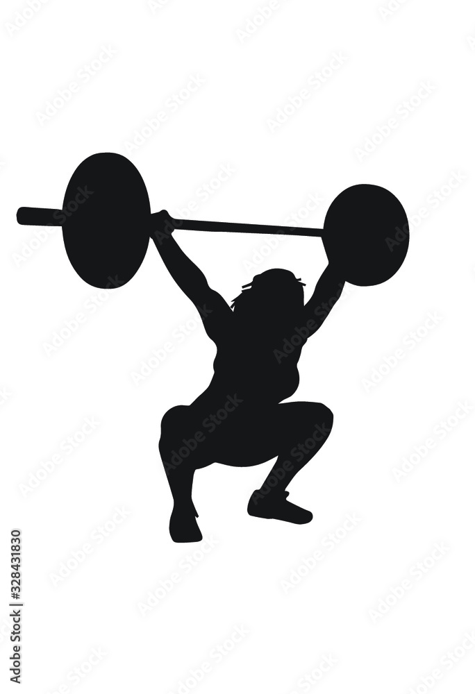 Silhouette girl snatch olympic lifting barbell overhead squat Stock ...