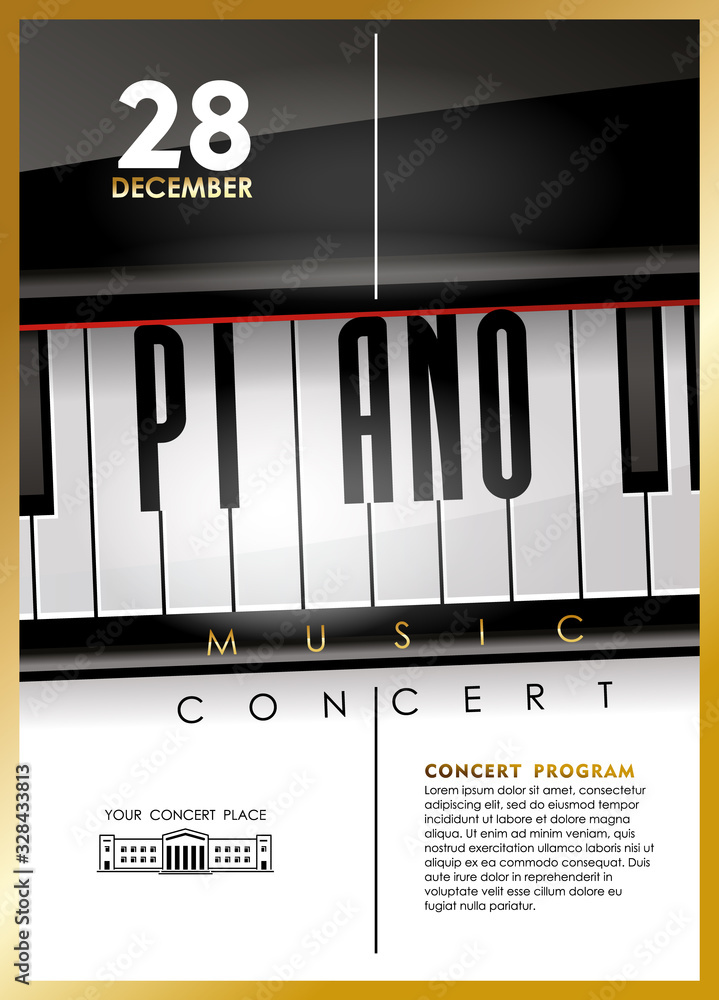 Piano music concert, online concert, evening, competition poster/banner ...