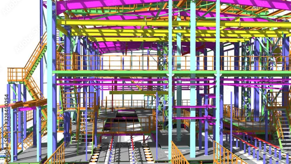 Animation of a BIM model of a building structure made of metal ...