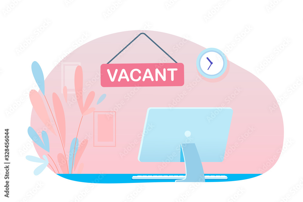 Hiring flat vector poster template. Job interview invitation. Laptops ...