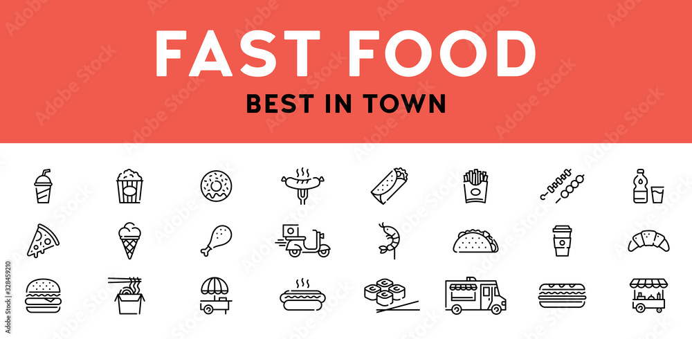 Fast Food Icon Logo Set Stock Vector | Adobe Stock
