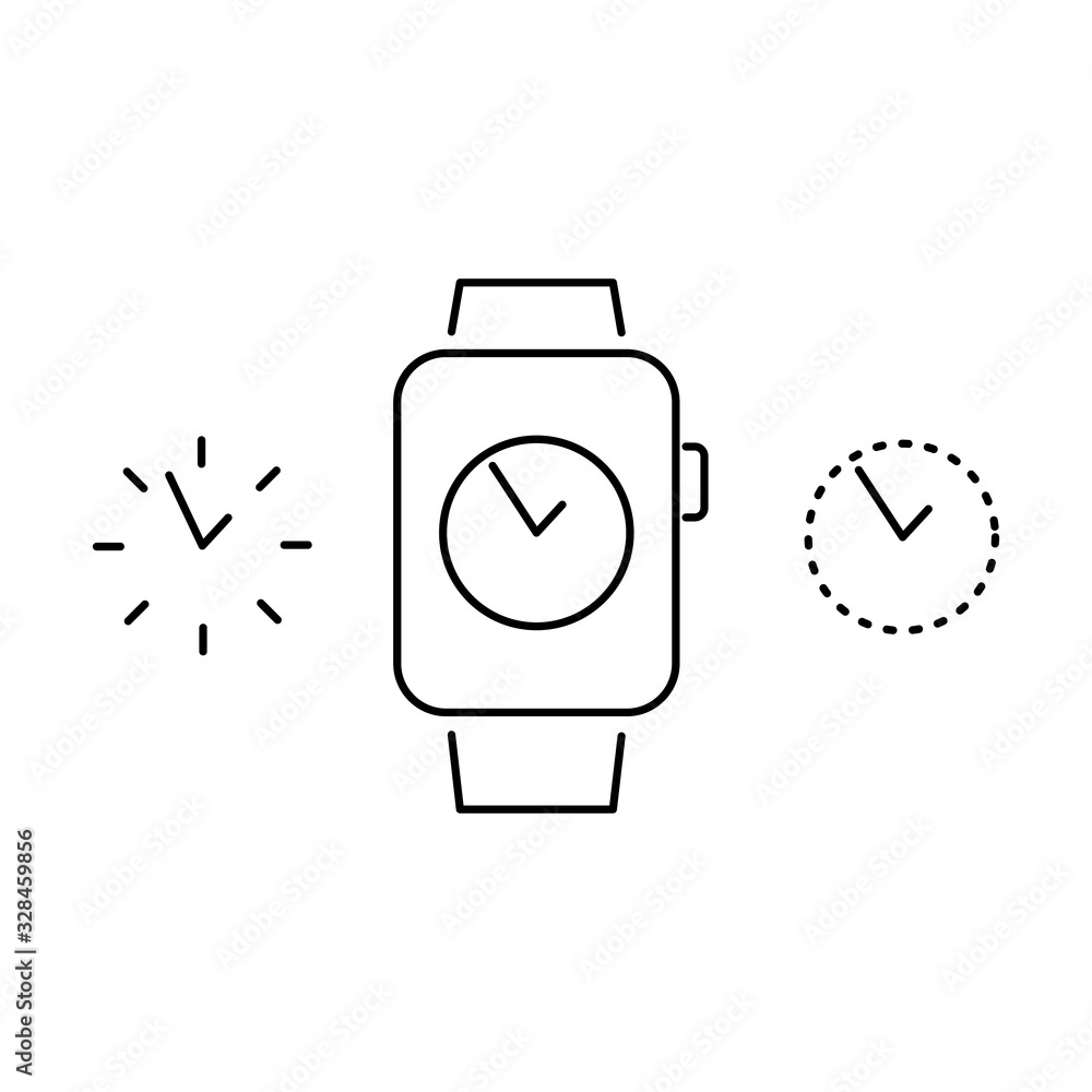 Vector smart watch linear icon with choosing different dial design on ...