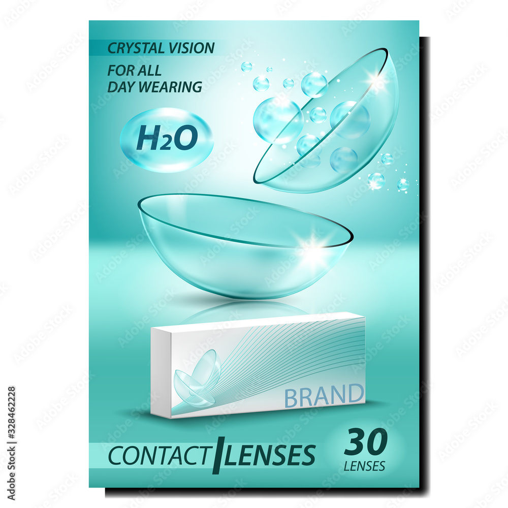 Contact Lenses Creative Advertising Poster Vector. Medical Optical ...