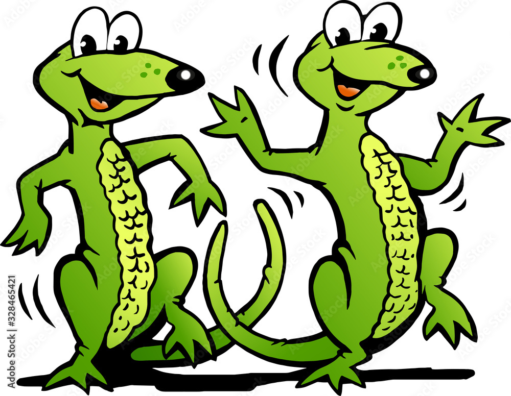 Vector Cartoon illustration of a Two Happy Dancing Lizard Stock Vector ...