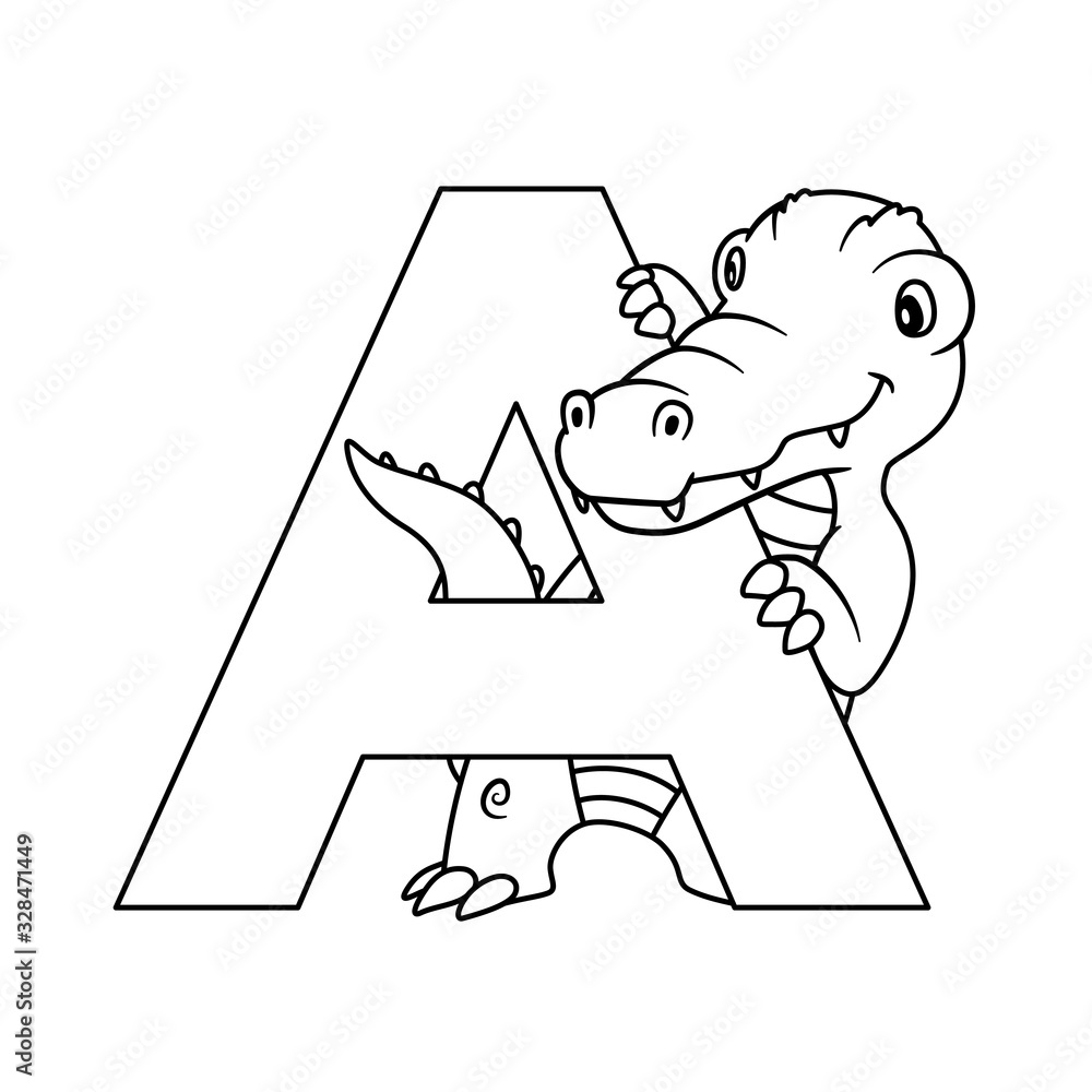Animal alphabet. Capital letter A, Alligator. Raster illustration. For ...