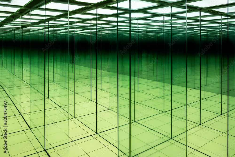 Abstract image of glass labyrinth. Transparent glass maze attraction ...