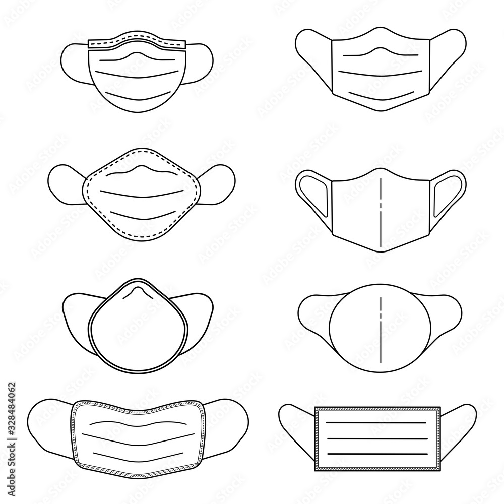 Line art icon set of mask protect virus. flat design of mask icon ...