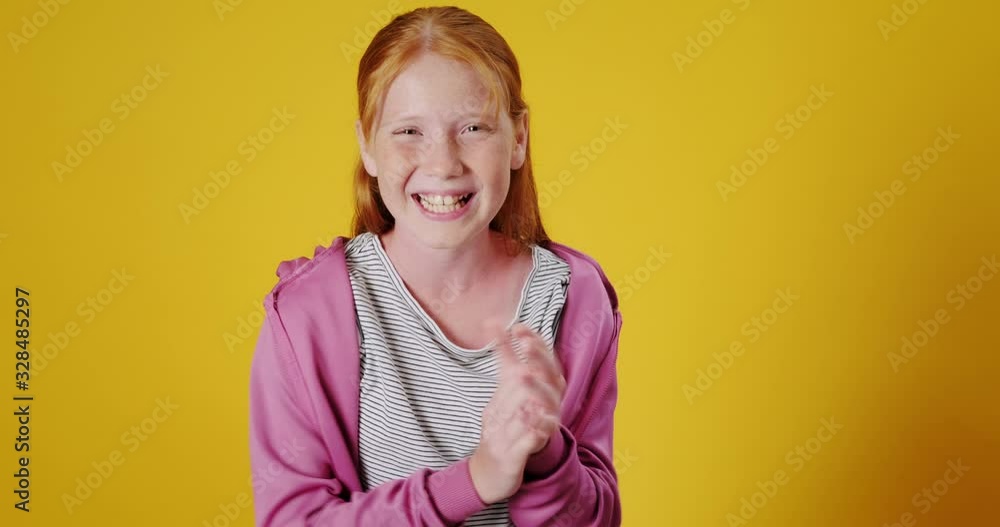 Slow Motion Portrait of Teenager Girl Clapping Smiling and Cheering ...