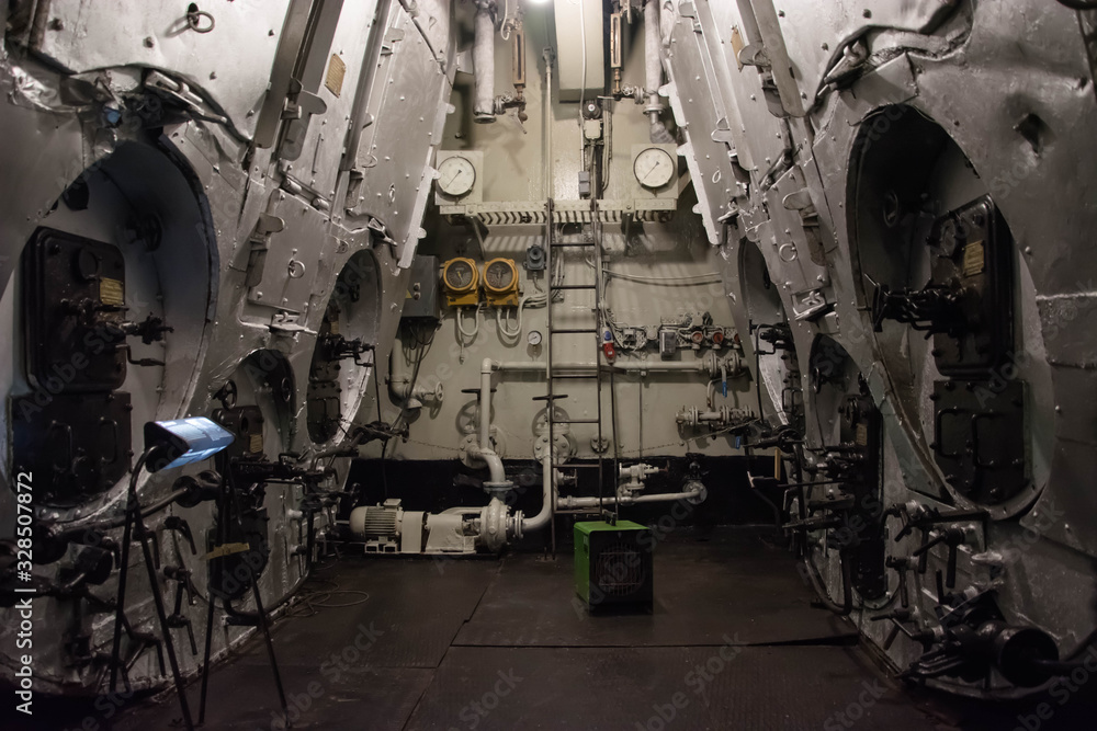 Engine room of the ship. Boiler room. Furnaces. Stock Photo | Adobe Stock
