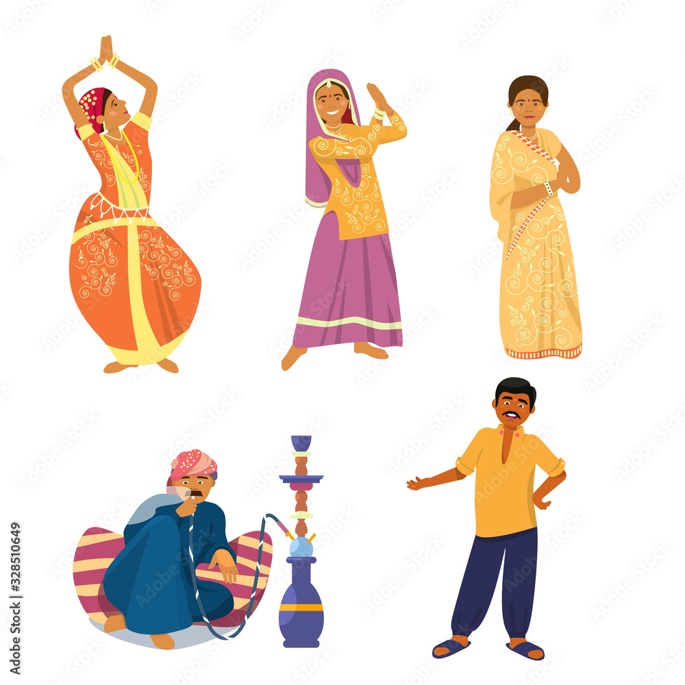Vector set of Indian characters. Women dancing in traditional dresses ...