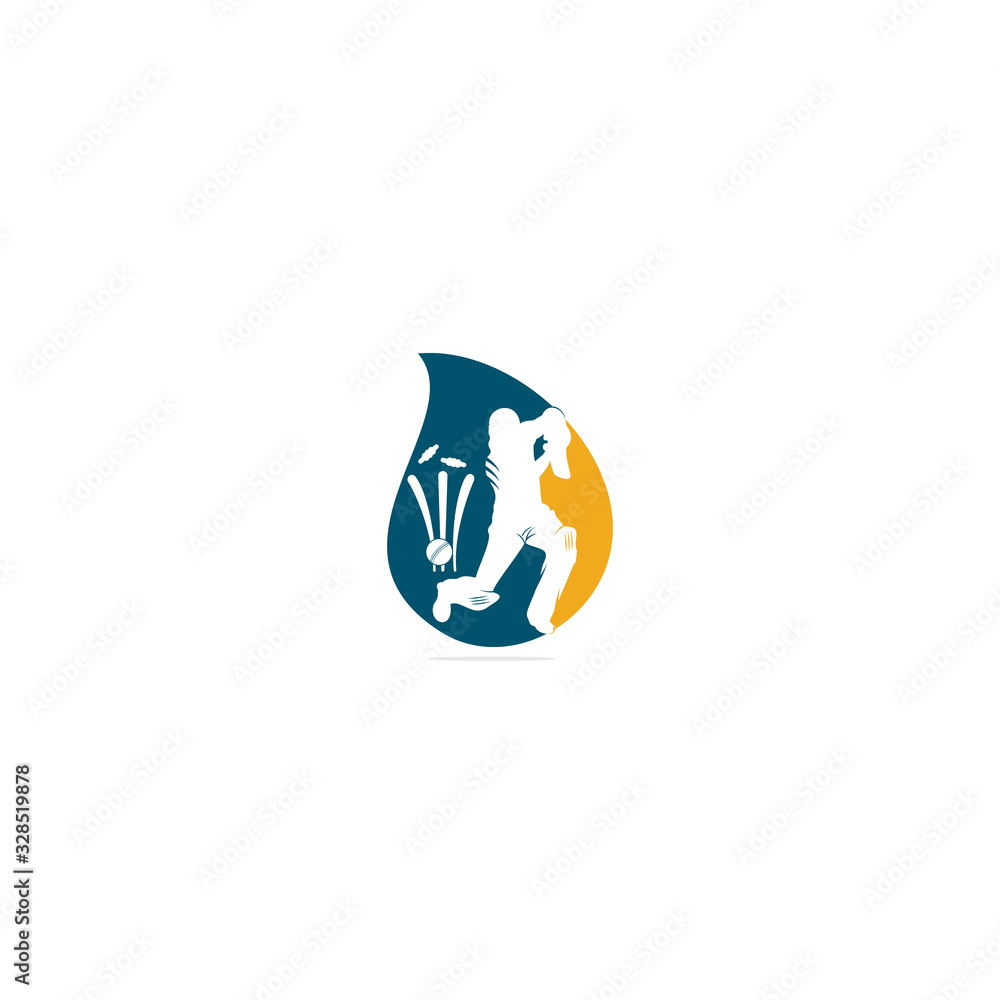 Batsman playing cricket drop shape concept logo. Cricket competition ...