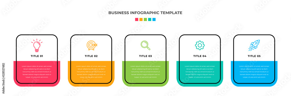Modern Minimalist Business Infographic template square shape. 5 steps ...