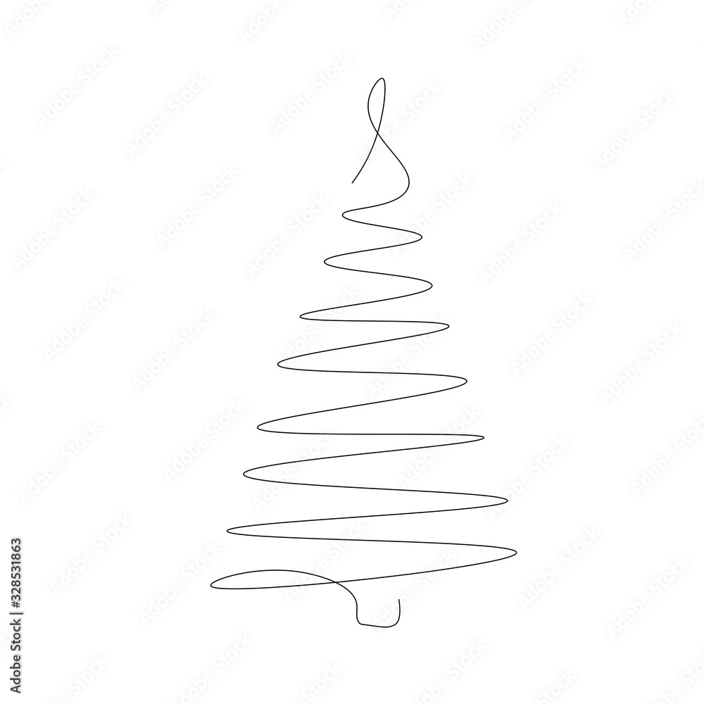 Christmas tree line drawing vector illustration Stock Vector | Adobe Stock