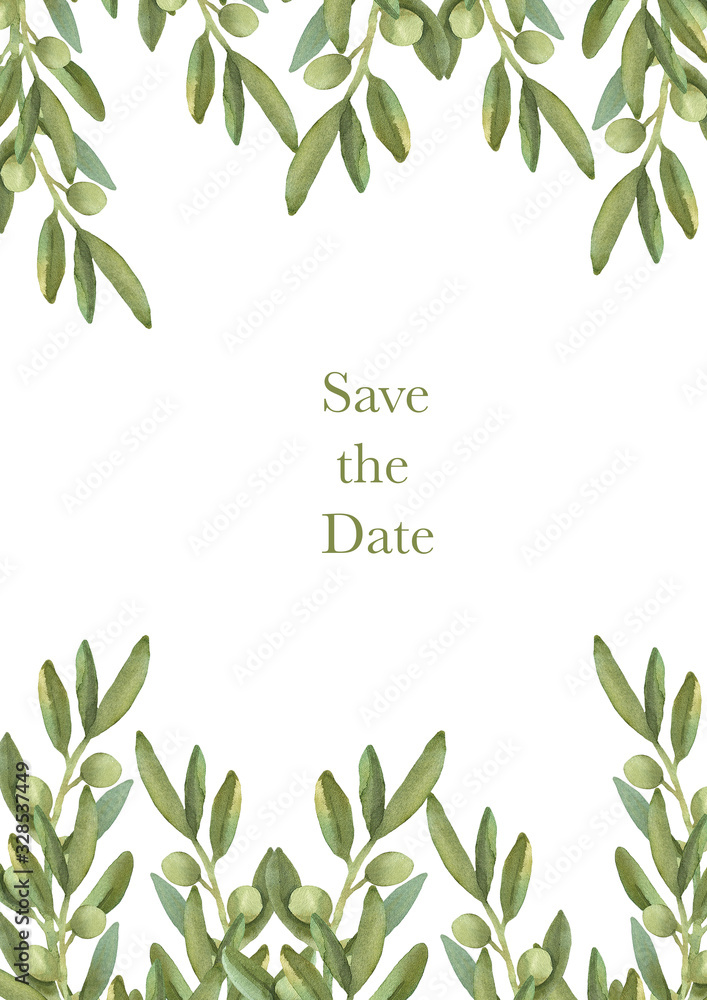 Watercolor olive floral illustration - olive bouquet frame, border for ...