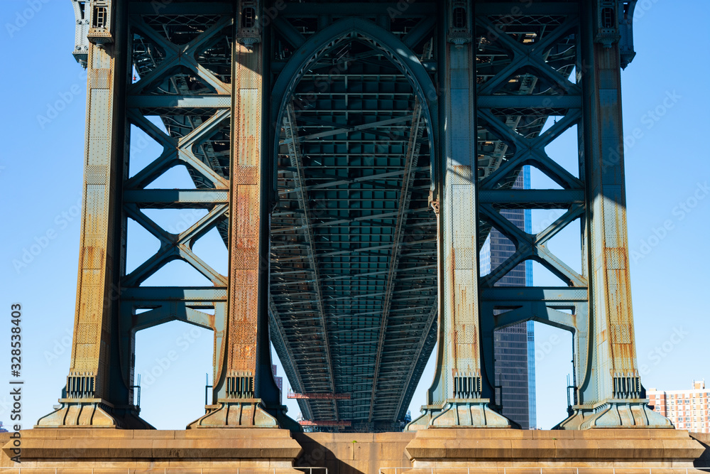 Steel Structure underneath the Manhattan Bridge over the East River ...