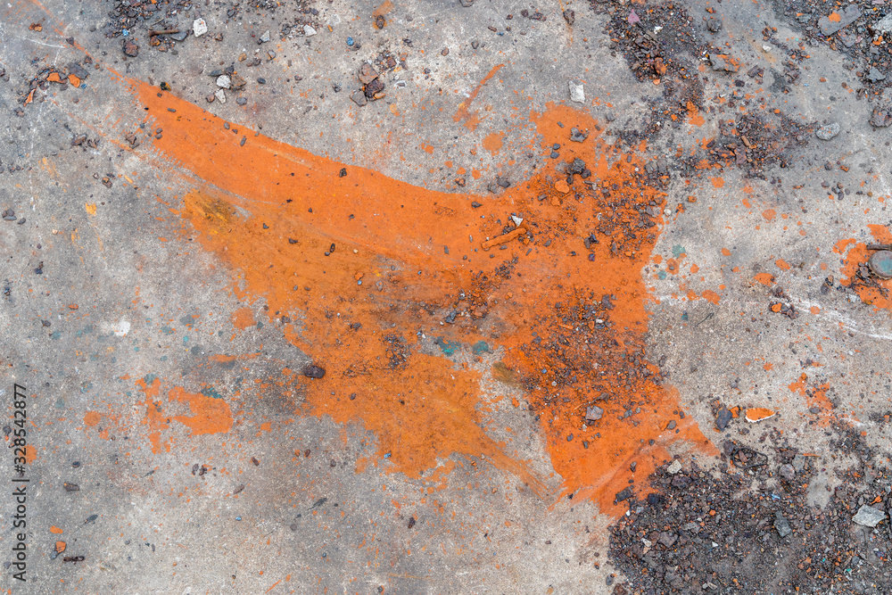 Rust stains on surface concrete floor for background. Rusty damaged ...