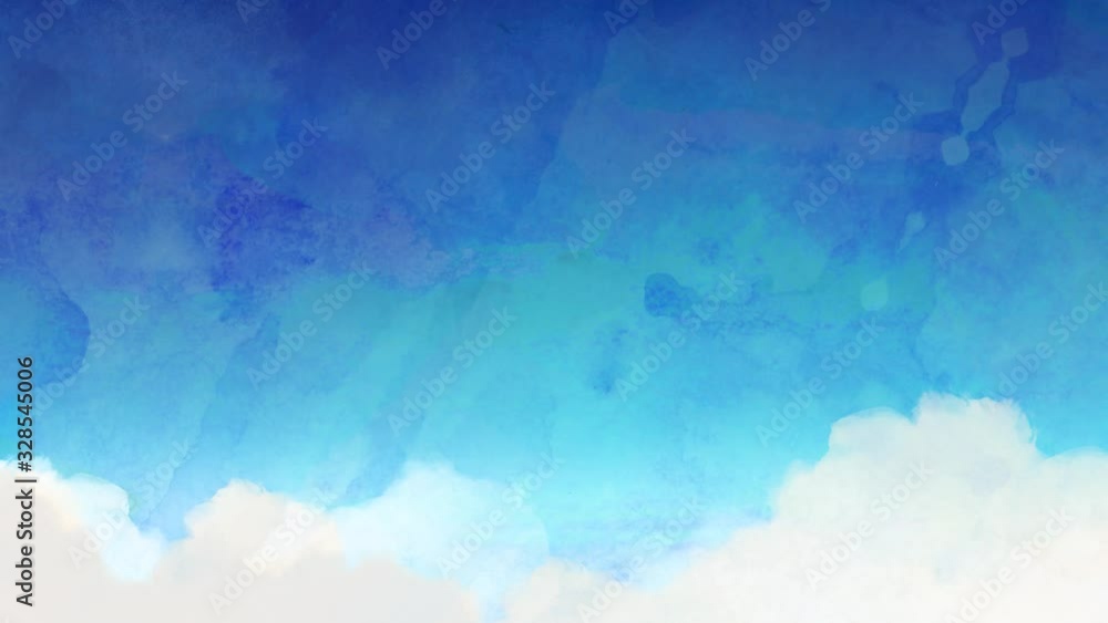 Set of 3 light blue watercolor painterly sky looping animated ...