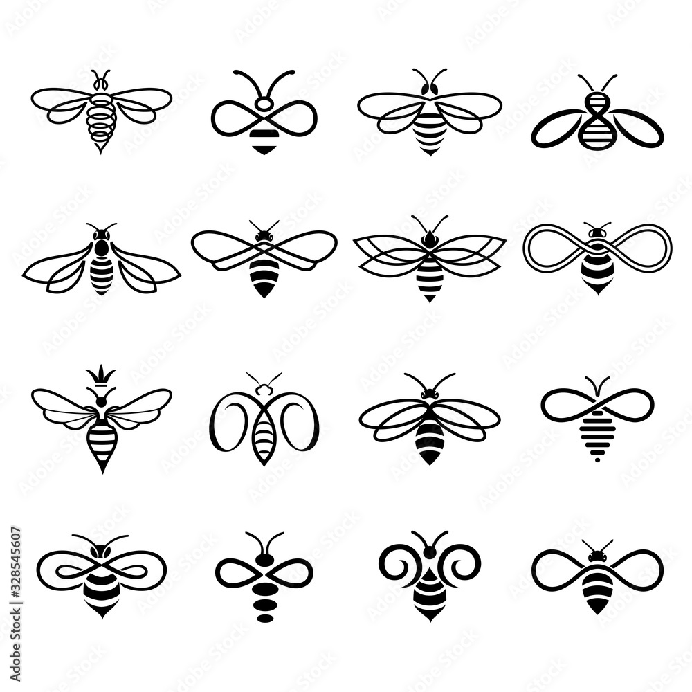 Honey bee logo. Set of bees for labels and logos of honey products ...