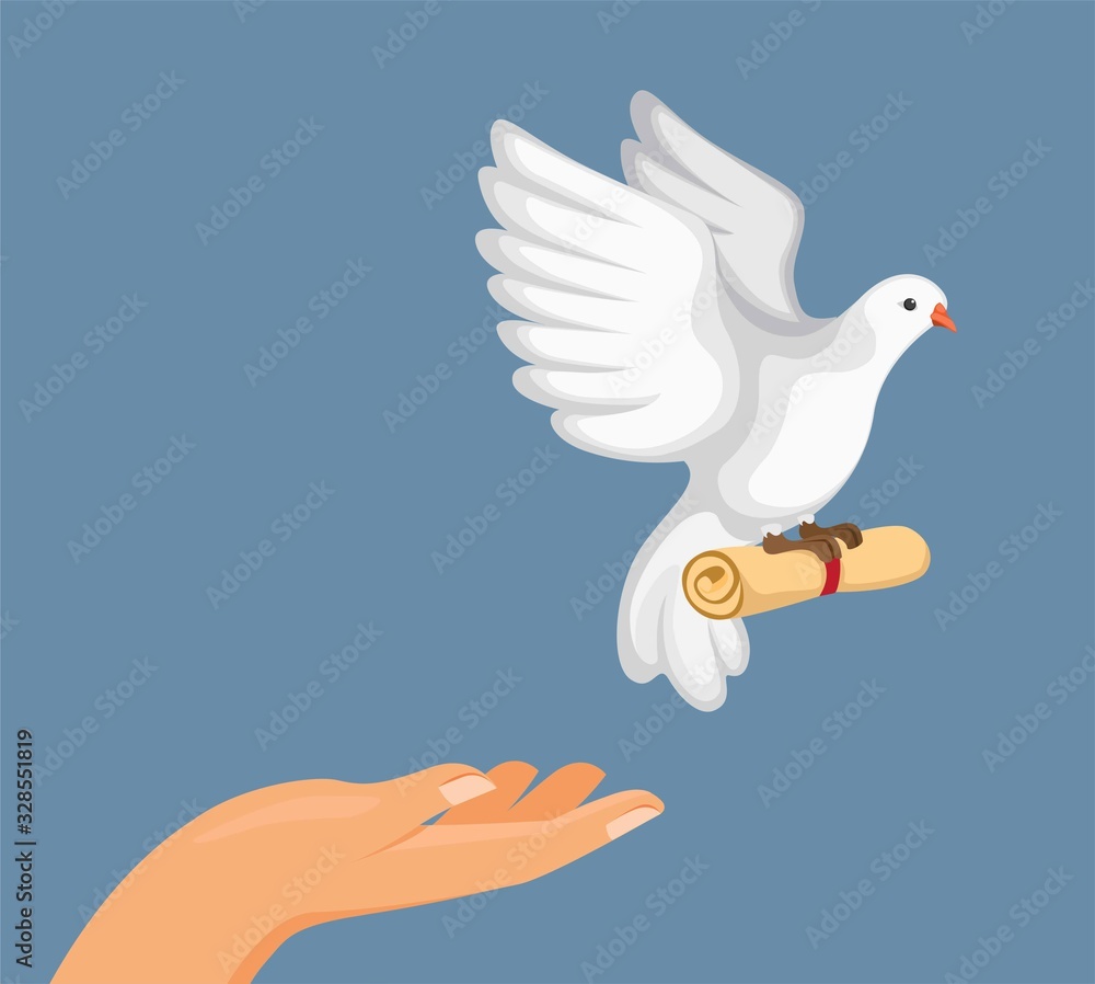 train pigeon carrier to deliver a message, hand release pigeon bird ...