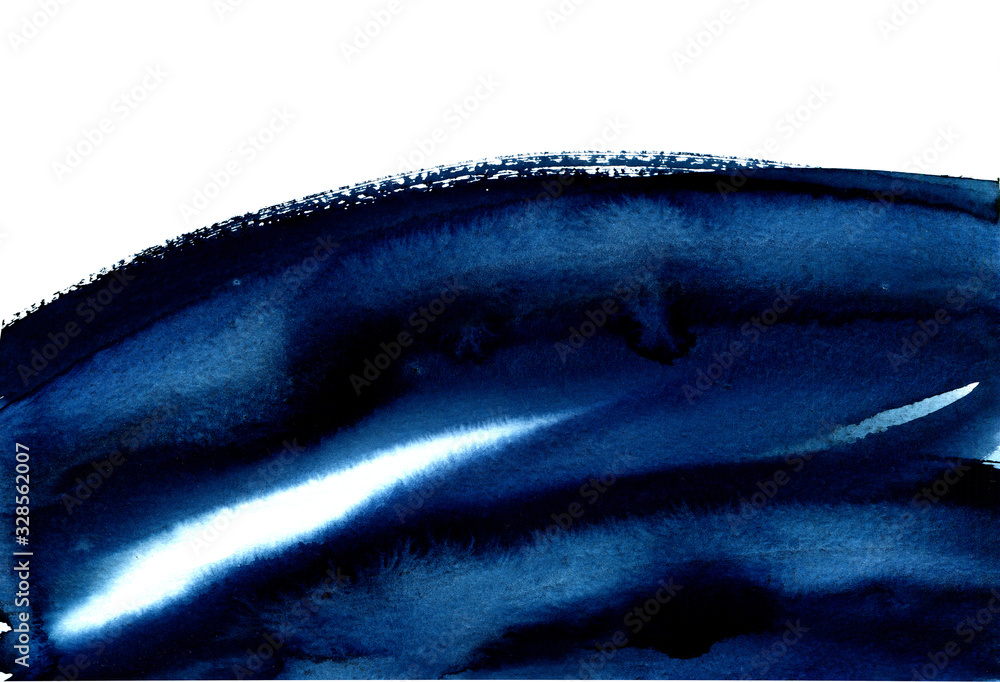 Dynamic Indigo splash watercolor background. Hand drawn abstract ...