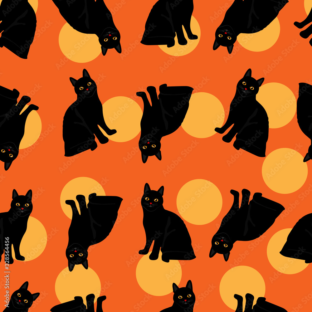 Seamless black cat pattern design. Black cats background. Halloween ...
