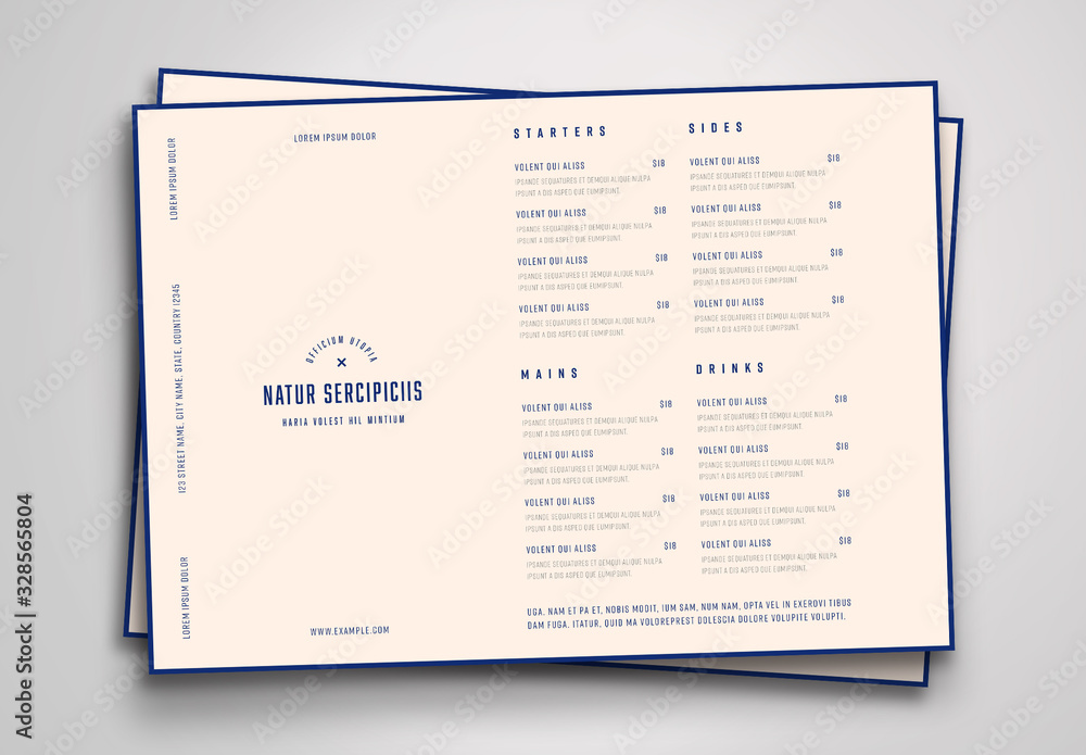 Cream-Colored Menu Layout with Blue Text and Border Stock Template ...