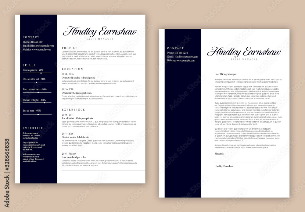 Resume Layout with Dark Blue Sidebar Stock Template | Adobe Stock