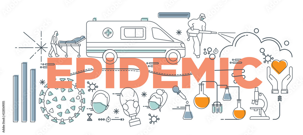Hand drawn doodle epidemiology concept, virus disease infection vector ...