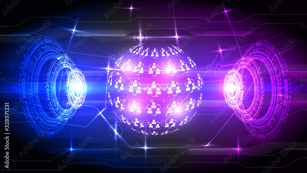 Vector illustration of a futuristic planet Earth with HUD elements ...