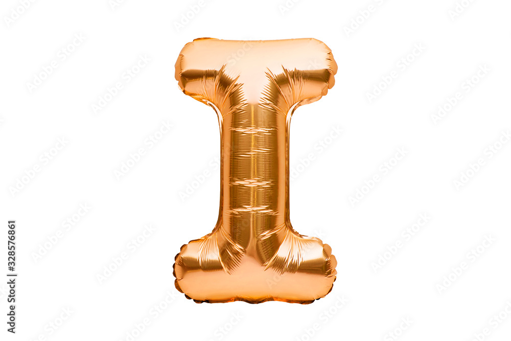 Letter I made of golden inflatable helium balloon isolated on white ...