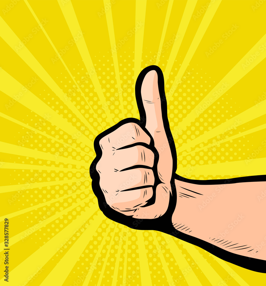 Thumbs up, success. Retro comic pop art vector illustration Stock ...