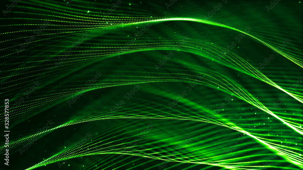 abstract sci-fi background with glow particles form curved lines ...