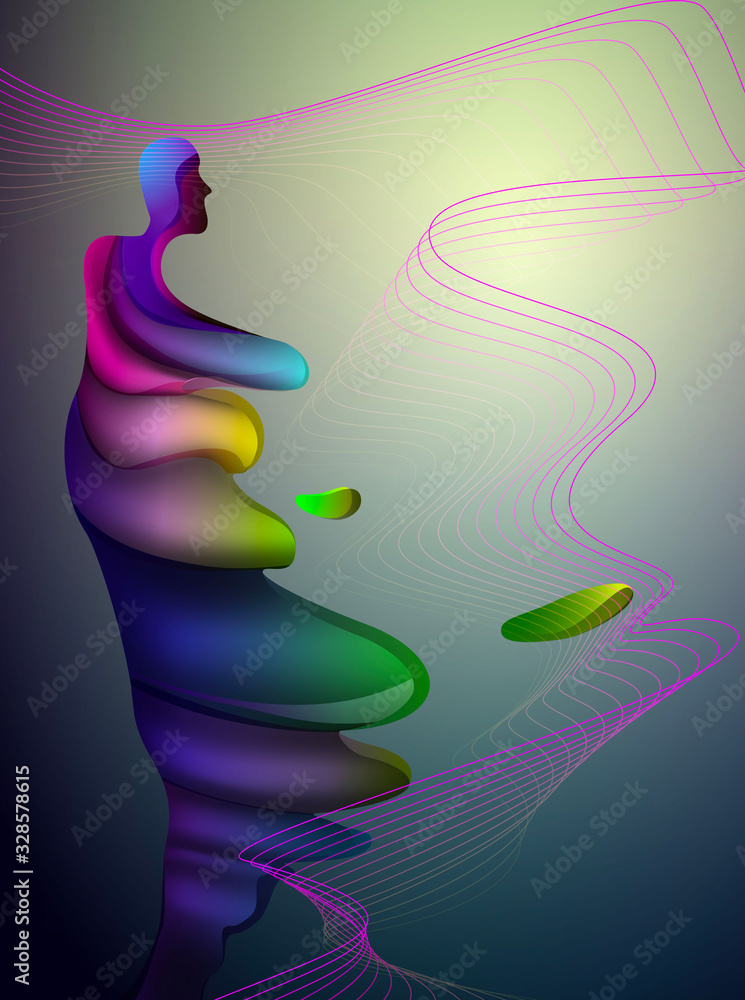 colors and shape of emotions concept, futuristic man, human feels wing ...