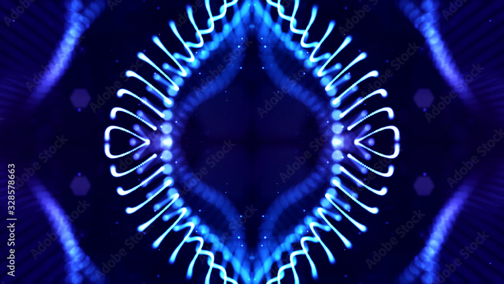 Blue motion design background with symmetrical pattern. Abstract sci-fi ...