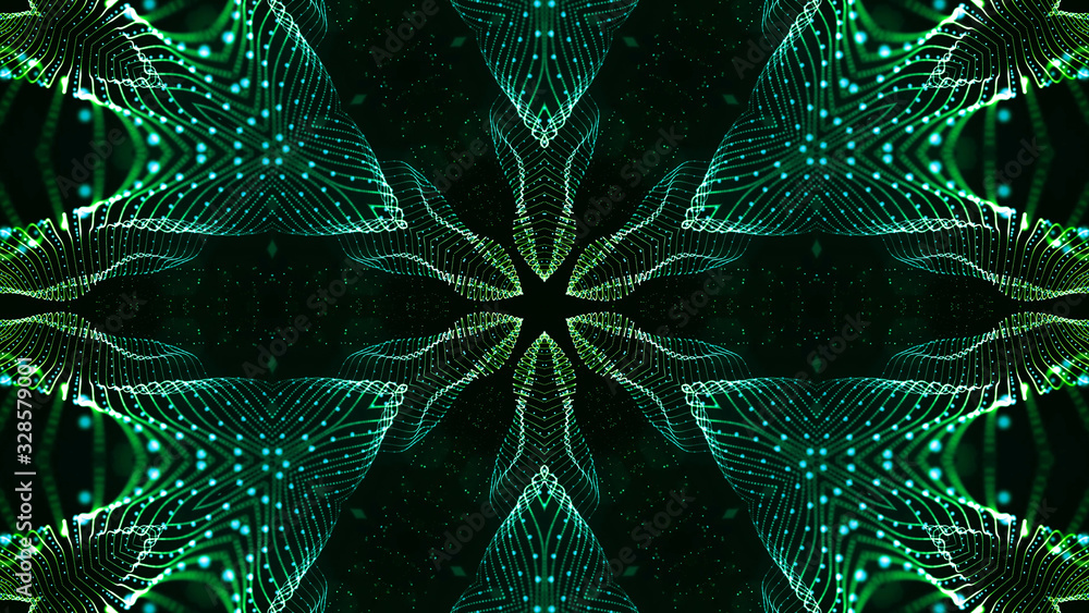 green motion design background with symmetrical star pattern. Abstract ...