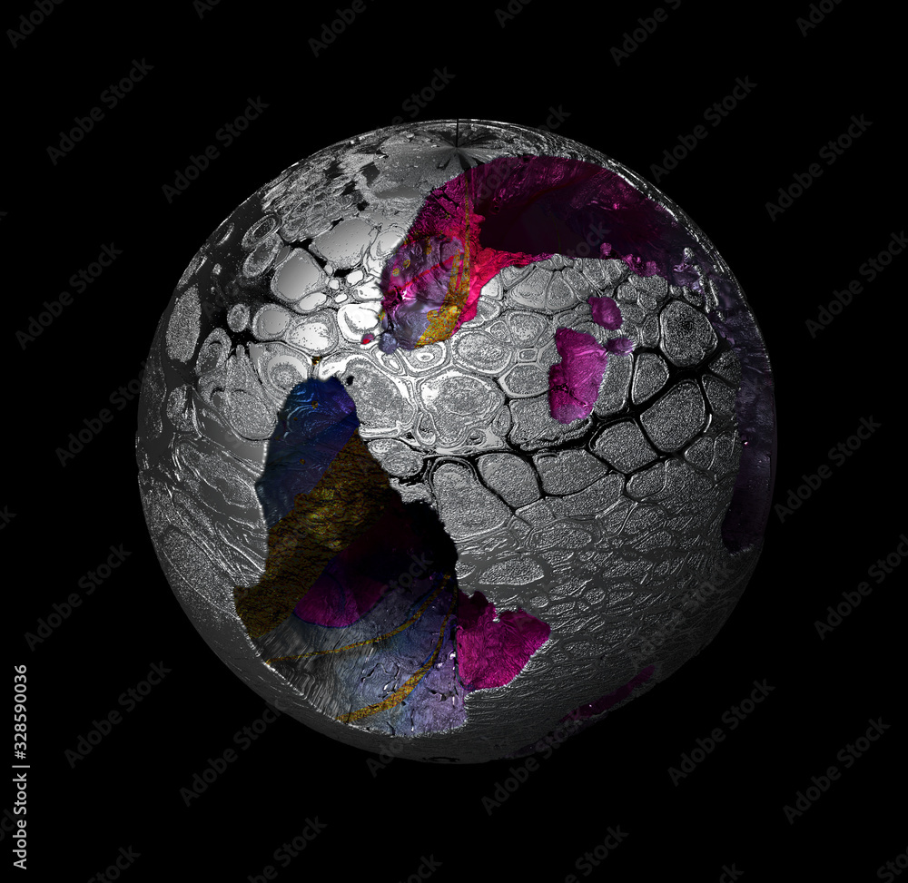 3d render of abstract art 3d silver metal broken planet earth with big ...