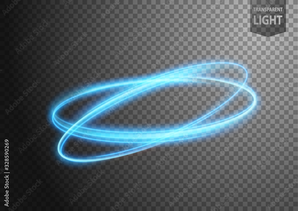 Abstract blue wavy line of light with a transparent background ...