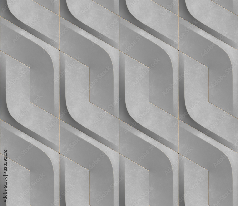 Futuristic 3D Wallpaper in loft style of gray concrete angular shape ...