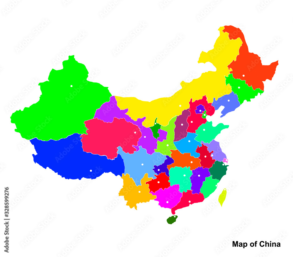 Bright Map of China. Map of China graphic illustration on white ...