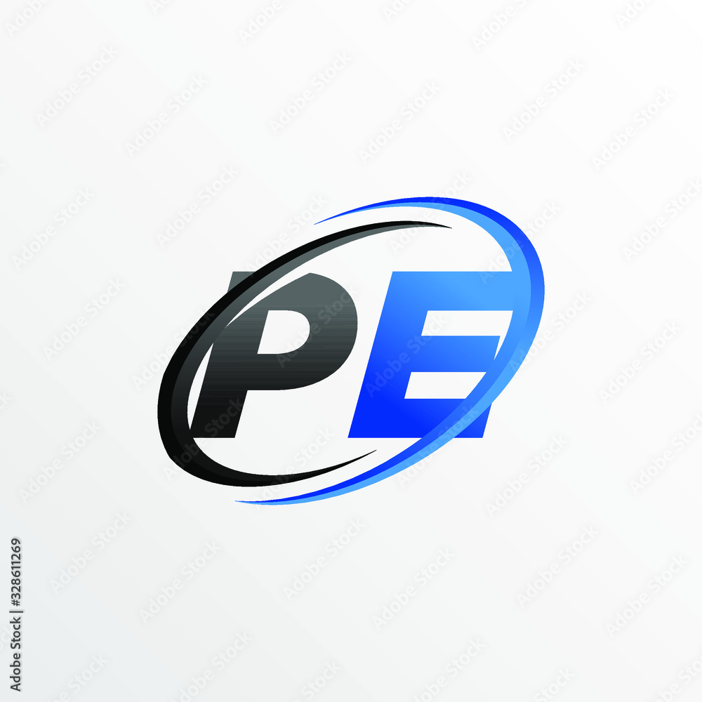Initial Letters PE Logo with Circle Swoosh Element Stock Vector | Adobe ...