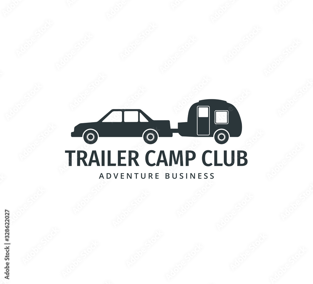 car towing a camping trailer for road trip camp adventure vector logo ...