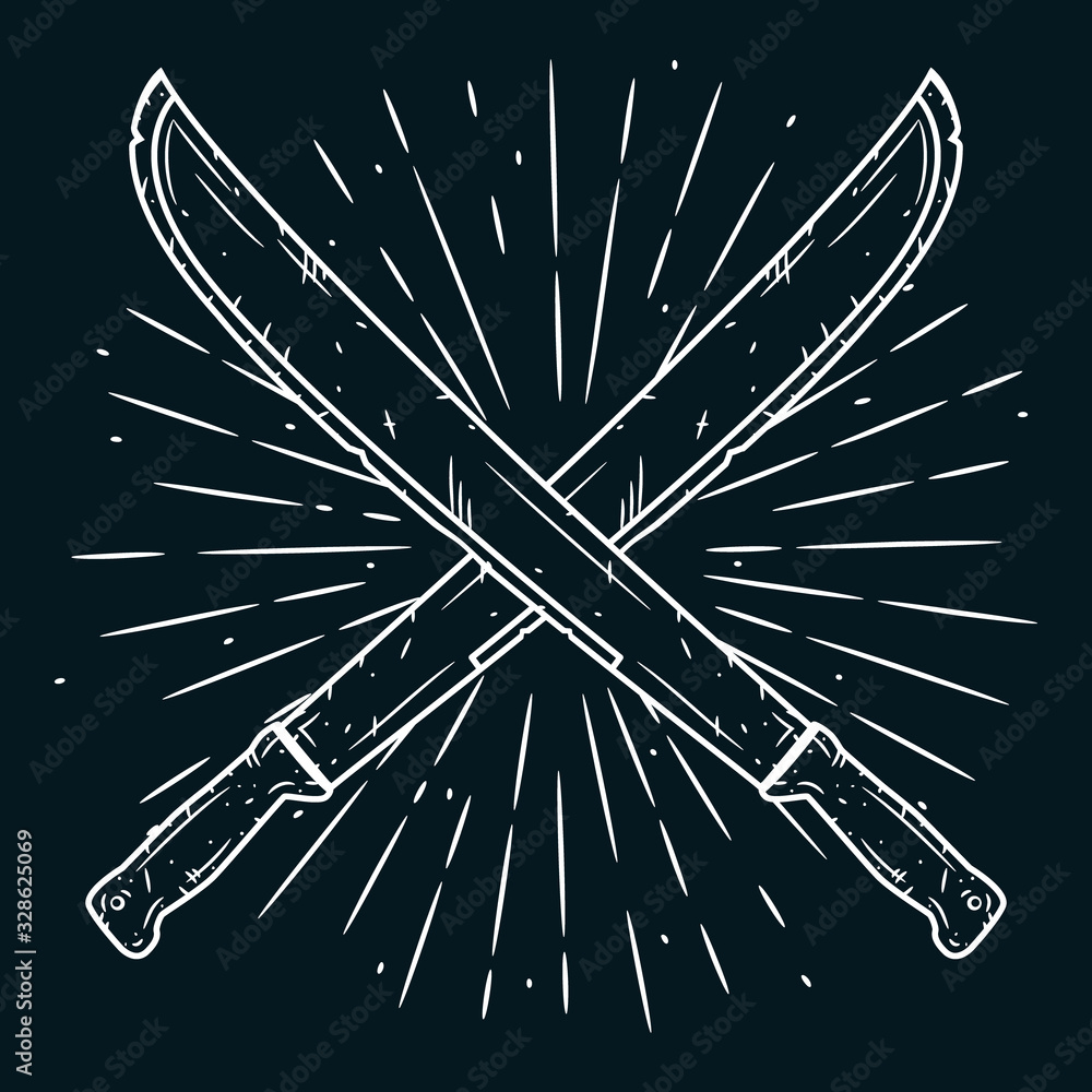 Crossed machetes. Hand drawn vector illustration with a crossed ...