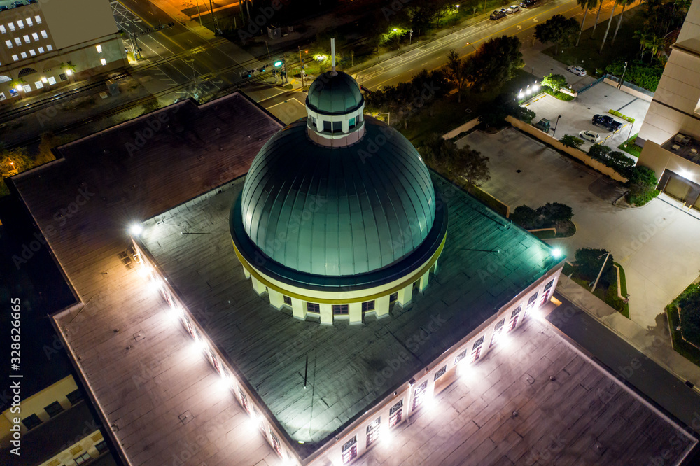 Dome shaped building rooftop feature aerial night photo Stock Photo ...