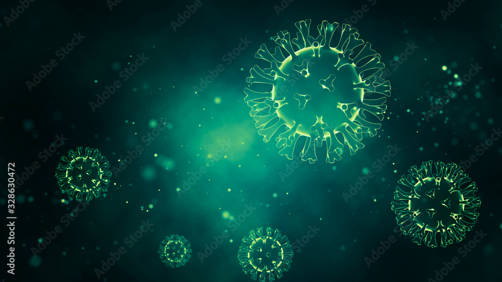 Pathogenic viruses on a bright shiny green background. Viral disease ...